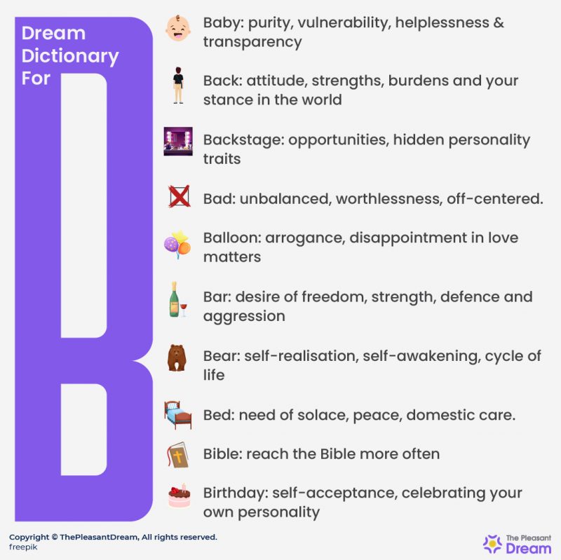 Dream Dictionary for "B" - ThePleasantDream